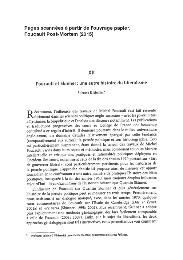 (PDF) Foucault et Skinner : une autre histoire du libéralisme