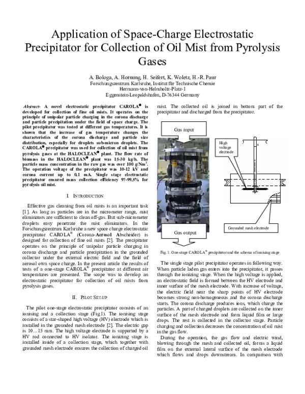 (PDF) Application of space-charge electrostatic precipitator for collection of oil mist from ...