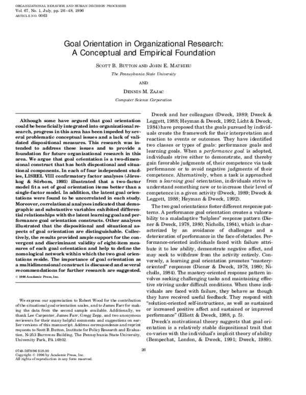 (PDF) Goal Orientation in Organizational Research: A Conceptual and ...