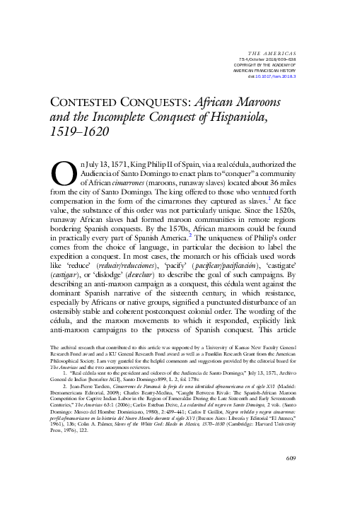 (PDF) Contested Conquests: African Maroons and the Incomplete Conquest ...