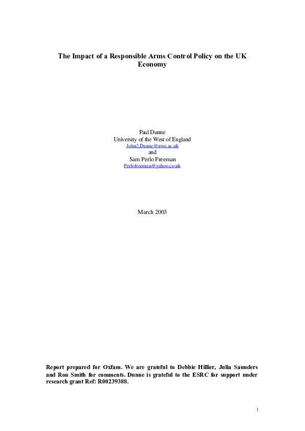 (PDF) The Impact of a Responsible Arms Control Policy on the UK Economy