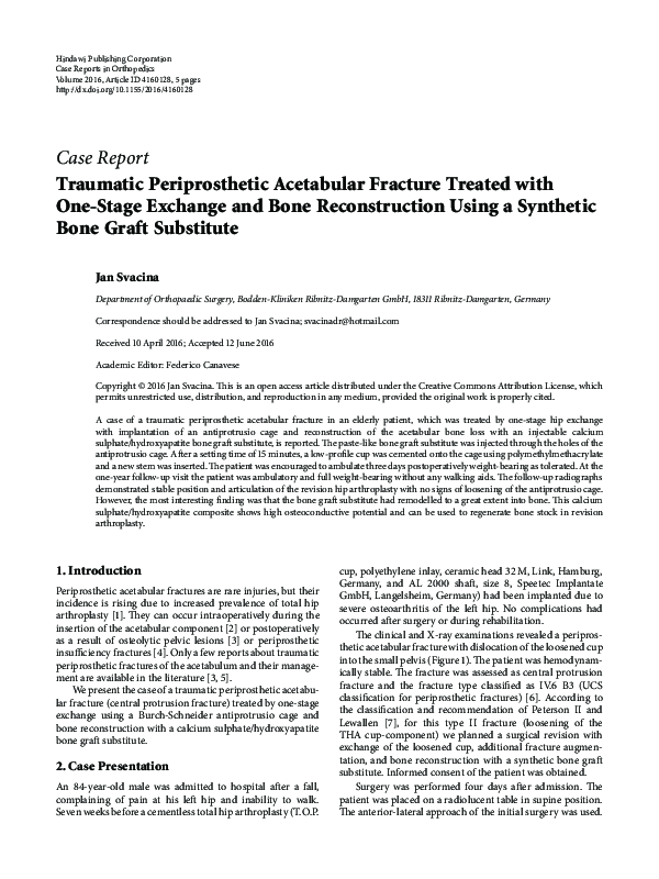 (PDF) Traumatic periprosthetic acetabular fracture treated by acute one ...