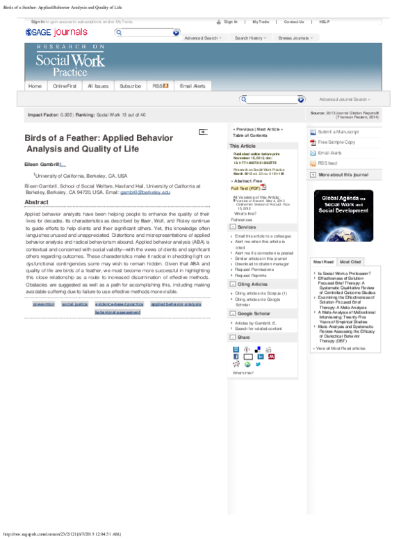 (PDF) Birds of a Feather: Applied Behavior Analysis and Quality of Life