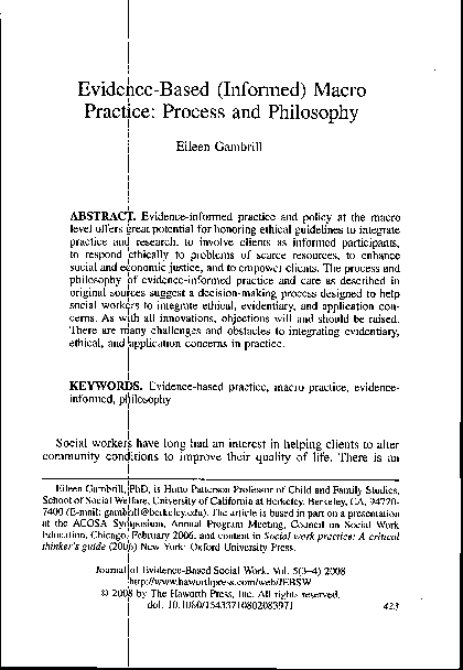 (PDF) Evidence-Based (Informed) Macro Practice: Process and Philosophy