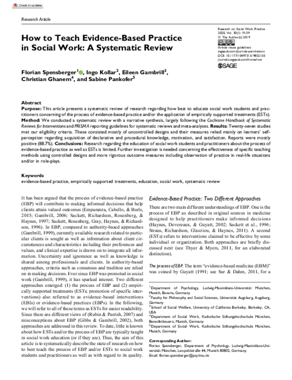 (PDF) How to Teach Evidence-Based Practice in Social Work: A Systematic ...