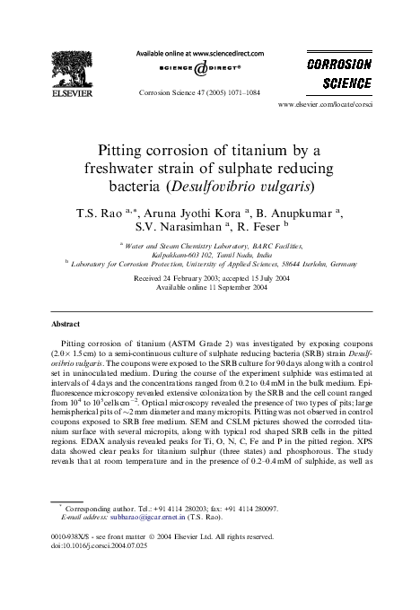 (PDF) Pitting corrosion of titanium by a freshwater strain of sulphate ...