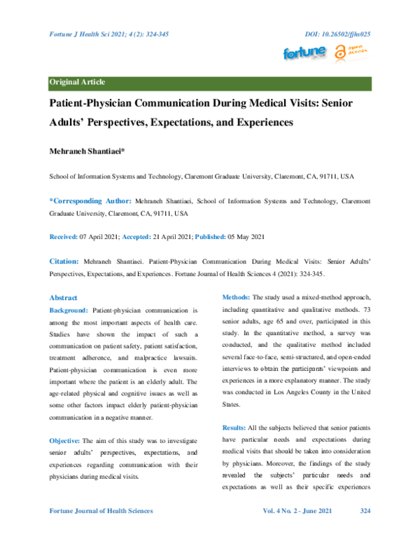 (PDF) Patient-Physician Communication During Medical Visits: Senior ...