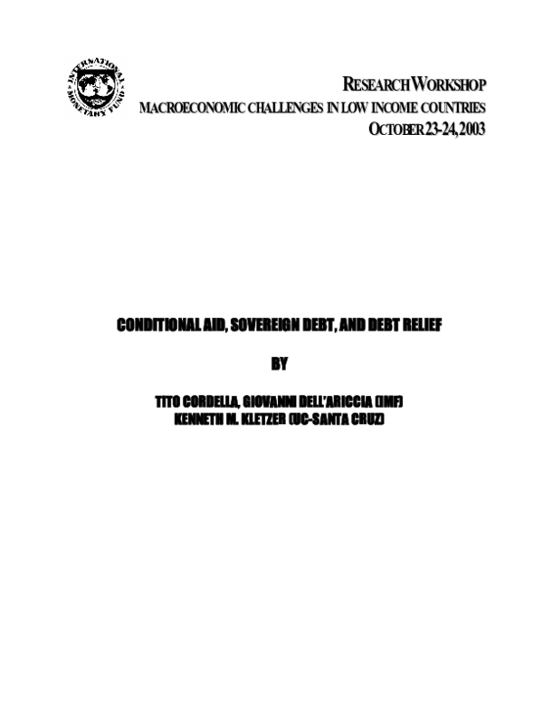 (PDF) Conditional Aid, Sovereign Debt, and Debt Relief