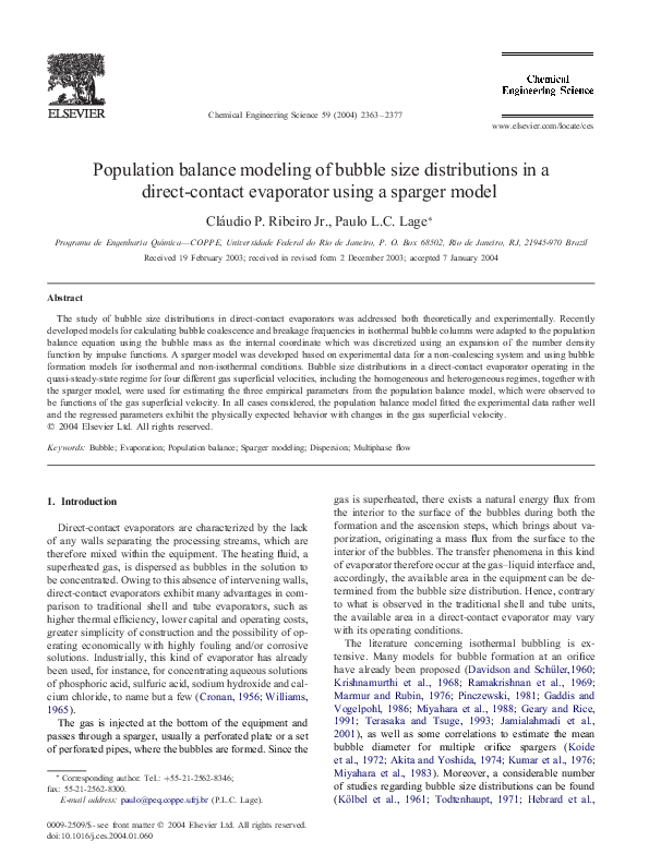 (PDF) Population balance modeling of bubble size distributions in a direct-contact evaporator ...