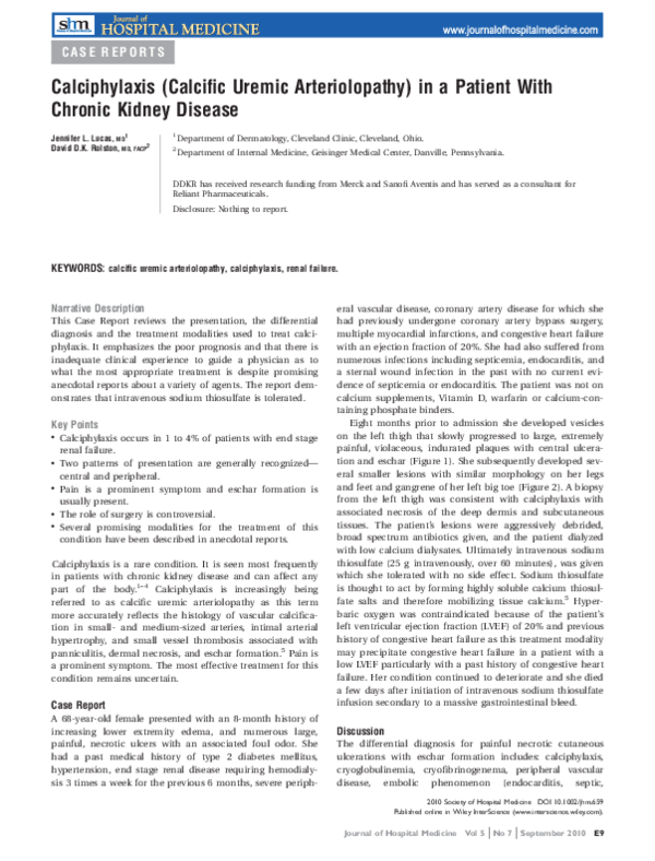 (PDF) Calciphylaxis: calcific uremic arteriolopathy and the emerging ...