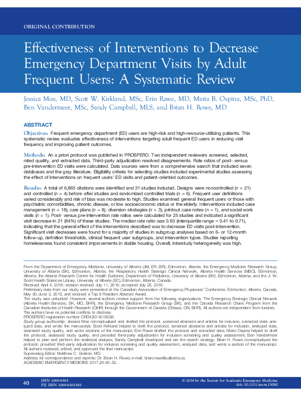 (PDF) Effectiveness of Interventions to Decrease Emergency Department ...