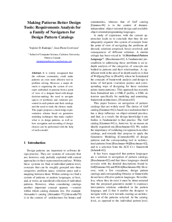 (PDF) Making Patterns Better Design Tools: Requirements Analysis for a ...