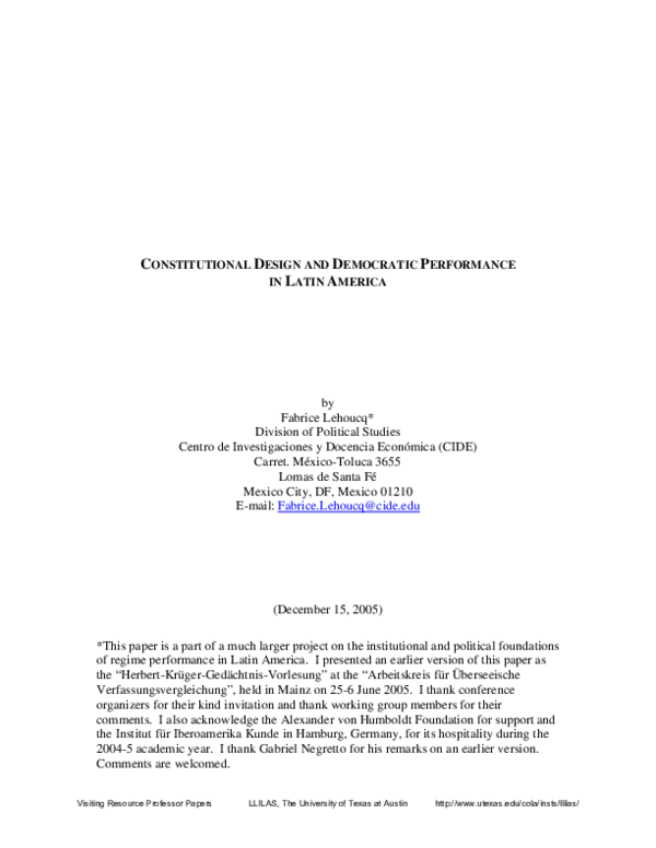 (PDF) Constitutional Design and Democratic Performance in Latin America