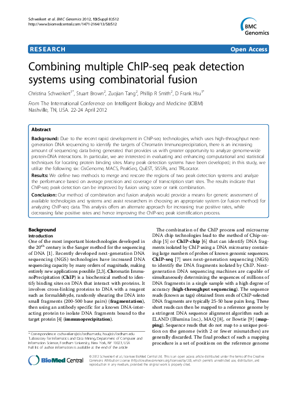 (PDF) Fusion of ChIP-seq Peak Detection Systems