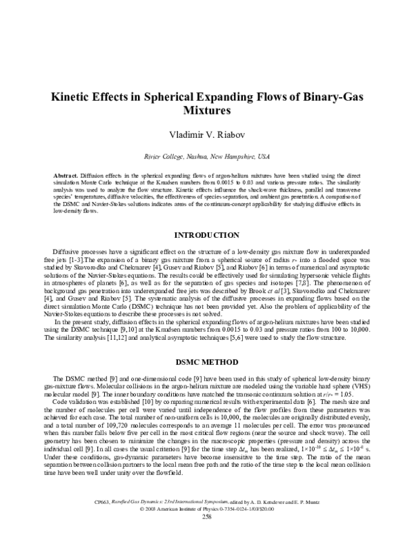 (PDF) Kinetic Effects in Spherical Expanding Flows of Binary-Gas Mixtures