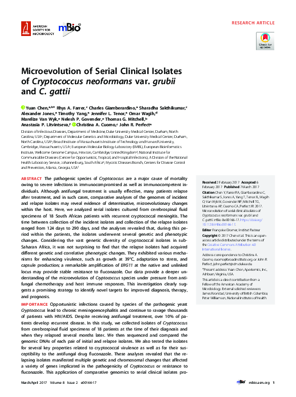 (PDF) Microevolution of Serial Clinical Isolates of Cryptococcus ...