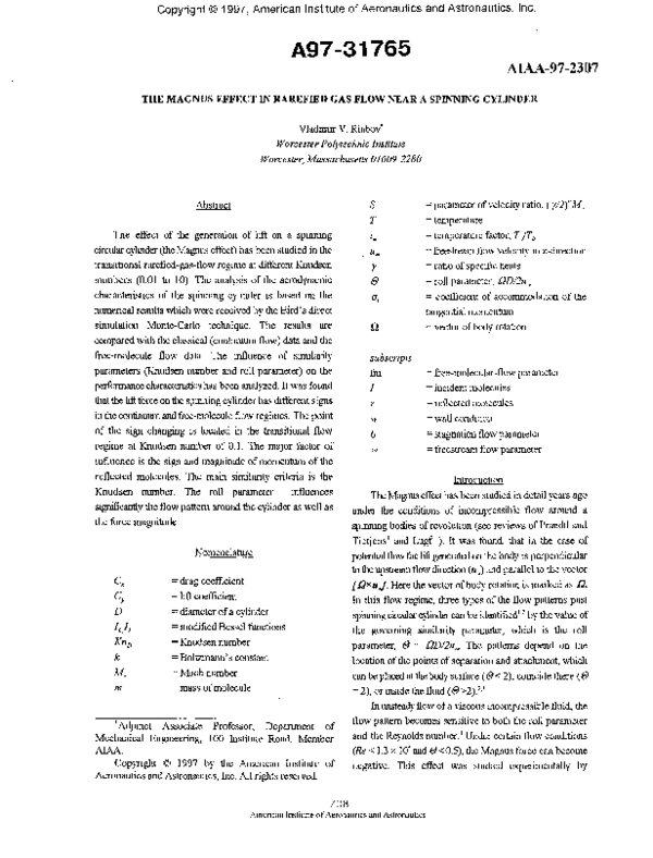 (PDF) The Magnus effect in rarefied gas flow near a spinning cylinder