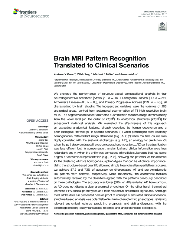 (PDF) Brain MRI Pattern Recognition Translated to Clinical Scenarios