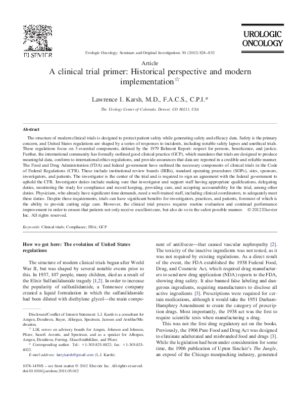 (PDF) A clinical trial primer: Historical perspective and modern ...