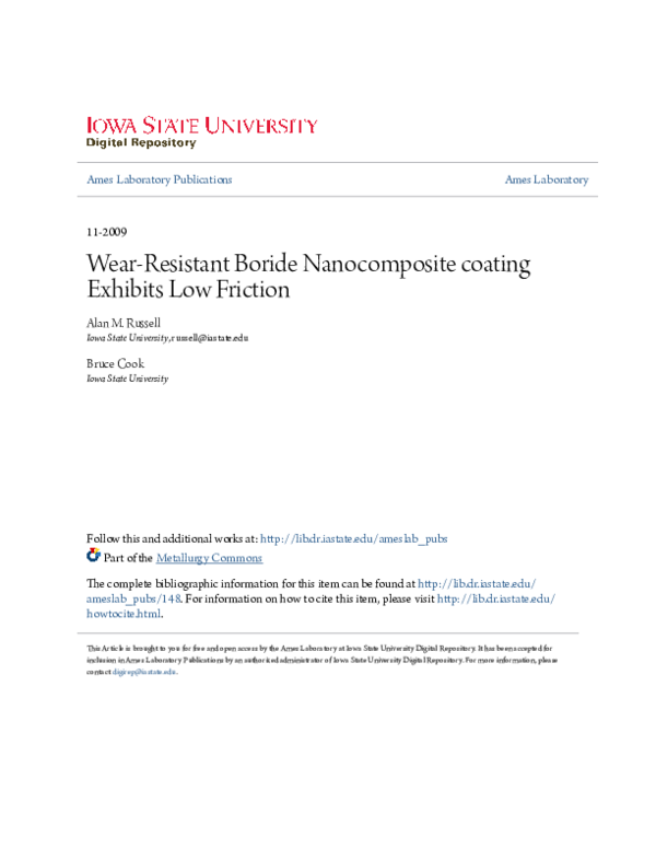(PDF) Wear-Resistant Boride Nanocomposite Coating Exhibits Low Friction