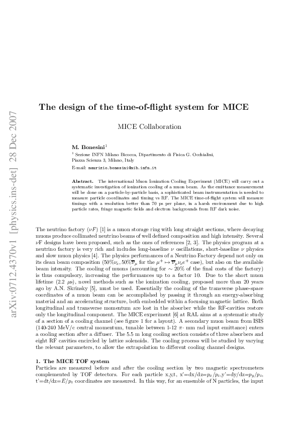 (PDF) The design of the time-of-flight system for MICE