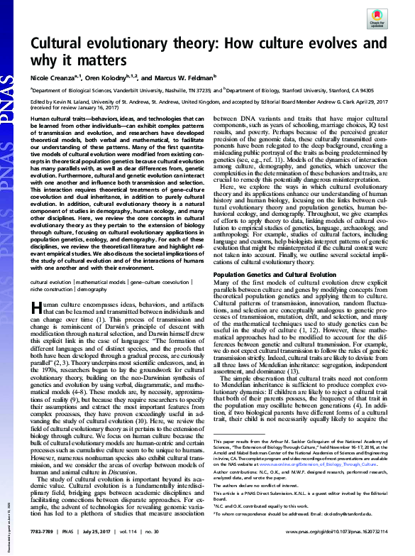 (PDF) Cultural evolutionary theory: How culture evolves and why it matters