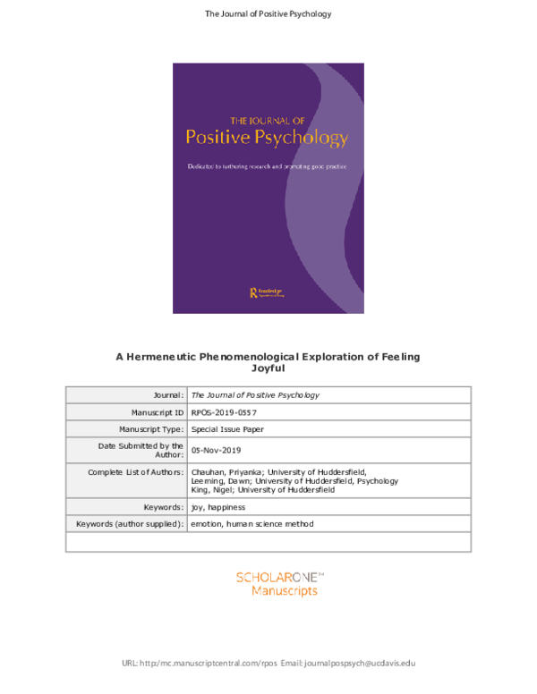 (PDF) A hermeneutic phenomenological exploration of feeling joyful