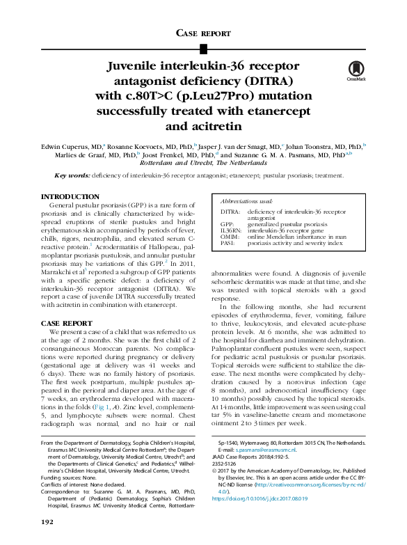 (PDF) Juvenile interleukin-36 receptor antagonist deficiency (DITRA ...