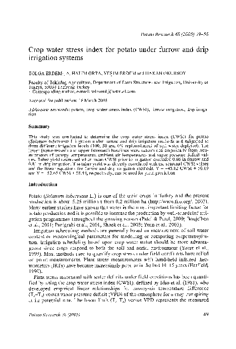(PDF) Crop water stress index for potato under furrow and drip ...