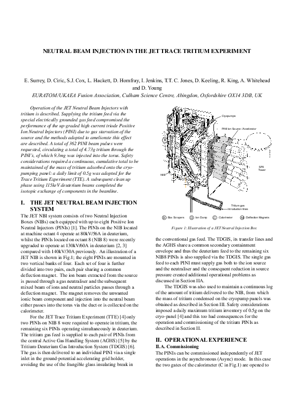 (PDF) Neutral Beam Injection in the JET Trace Tritium Experiment