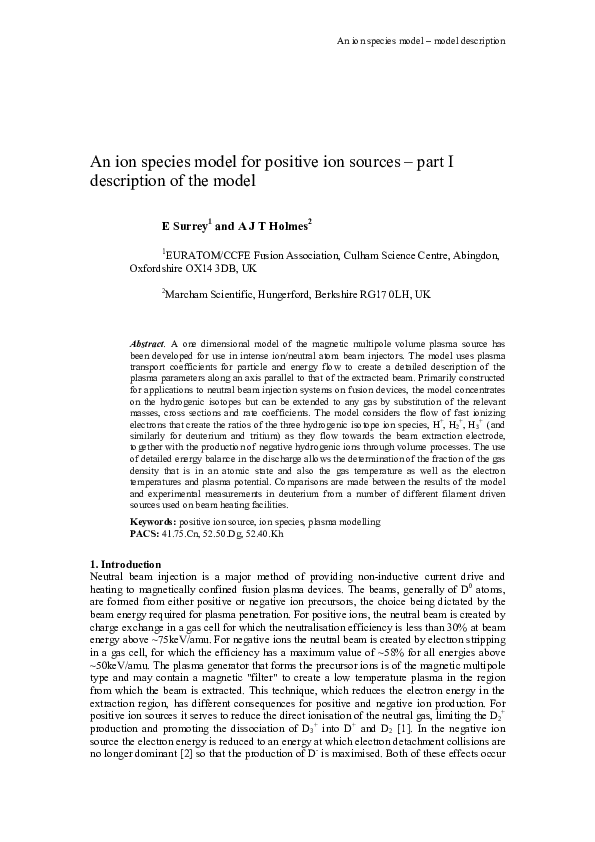 (PDF) An ion species model for positive ion sources: I. Description of ...