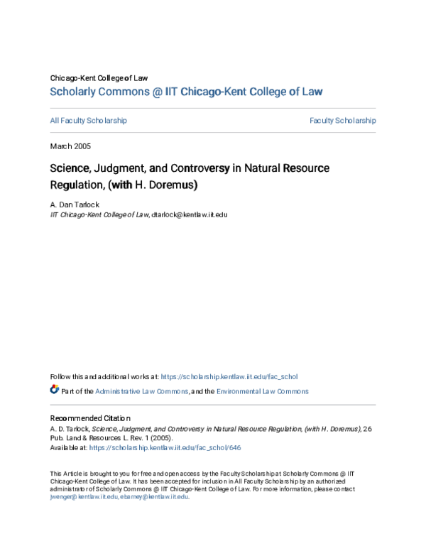(PDF) Science, Judgment, and Controversy in Natural Resource Regulation