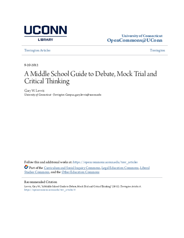 (PDF) A Middle School Guide to Debate, Mock Trial and Critical Thinking