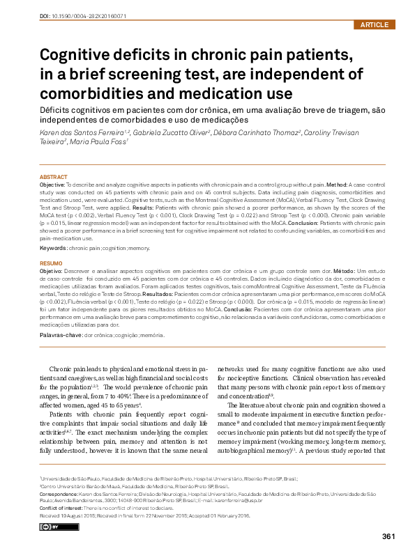 (PDF) Cognitive deficits in chronic pain patients, in a brief screening ...