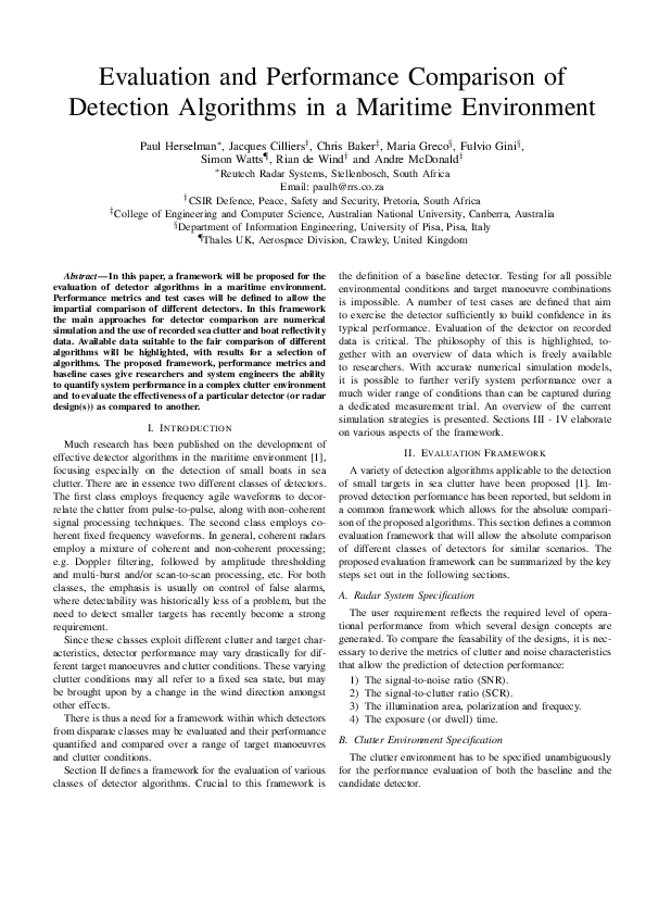 Pdf Evaluation And Performance Comparison Of Detection Algorithms In A Maritime Environment