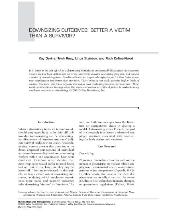 (PDF) Downsizing outcomes: Better a victim than a survivor?