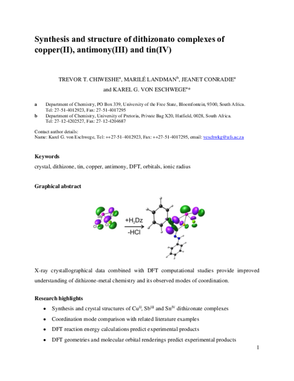 (PDF) Synthesis and structure of dithizonato complexes of antimony(III ...