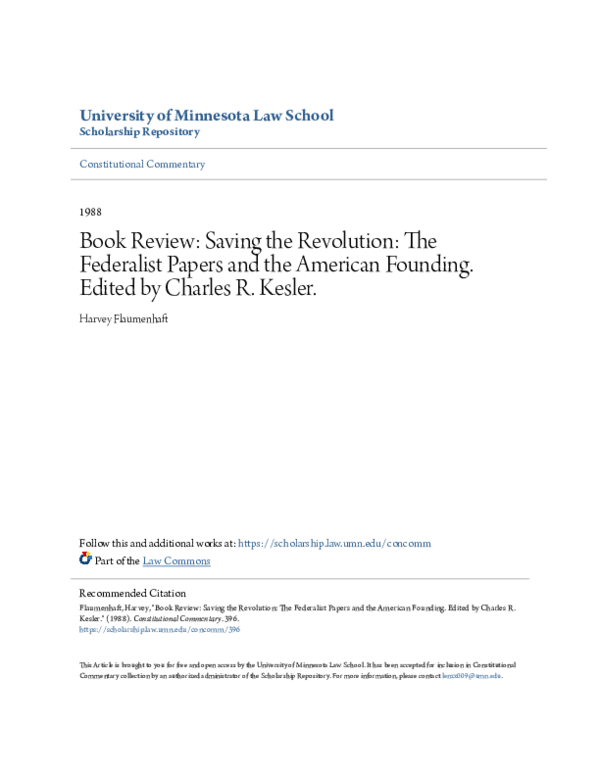 (PDF) Saving the Revolution: The Federalist Papers and the American ...