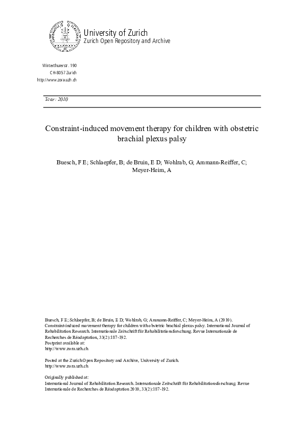 (PDF) Constraint induced movement therapy for children with brachial ...