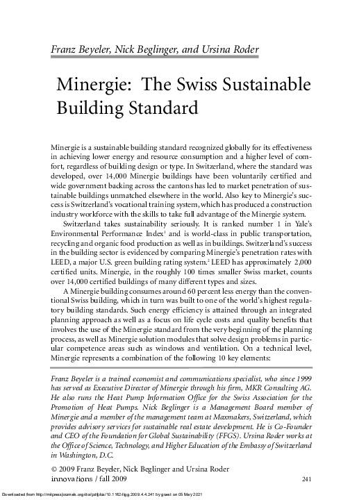 (PDF) Minergie: The Swiss Sustainable Building Standard