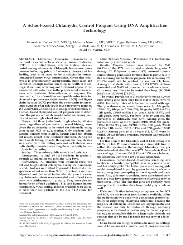 (PDF) A School-based Chlamydia Control Program Using DNA Amplification ...