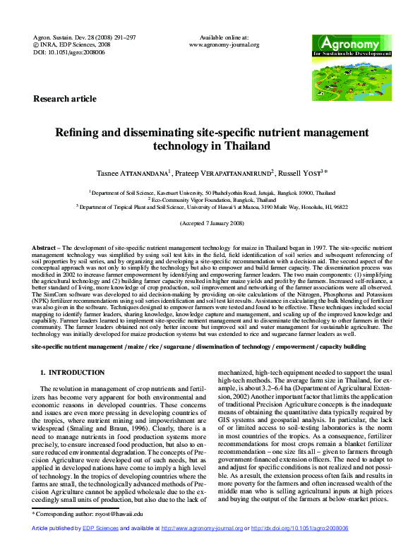 (PDF) Refining and disseminating site-specific nutrient management ...