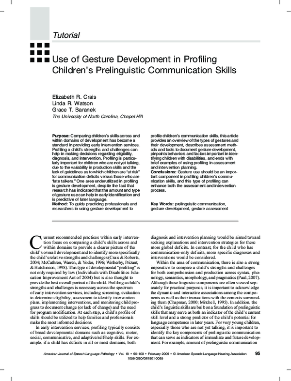 (PDF) Use of Gesture Development in Profiling Children's Prelinguistic Communication Skills