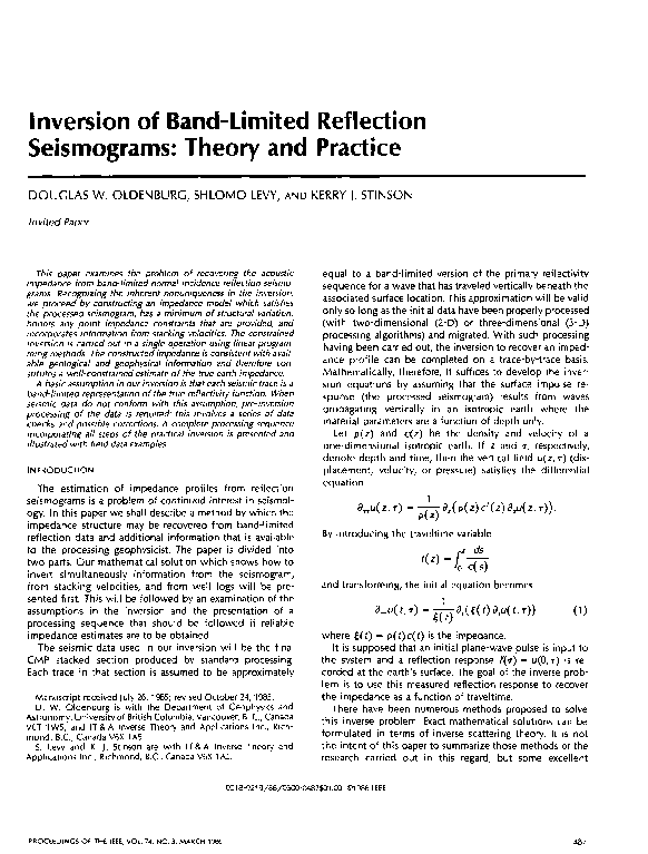(PDF) Inversion of band-limited reflection seismograms: Theory and practice