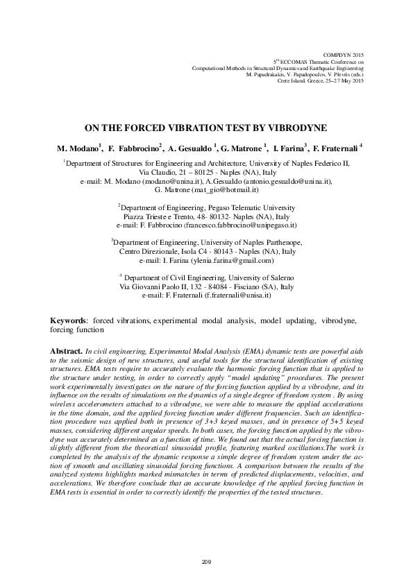 (PDF) On the Forced Vibration Test by Vibrodyne