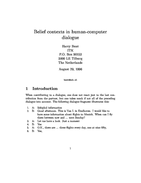 (PDF) Contextual Beliefs in Human-Computer Dialogue