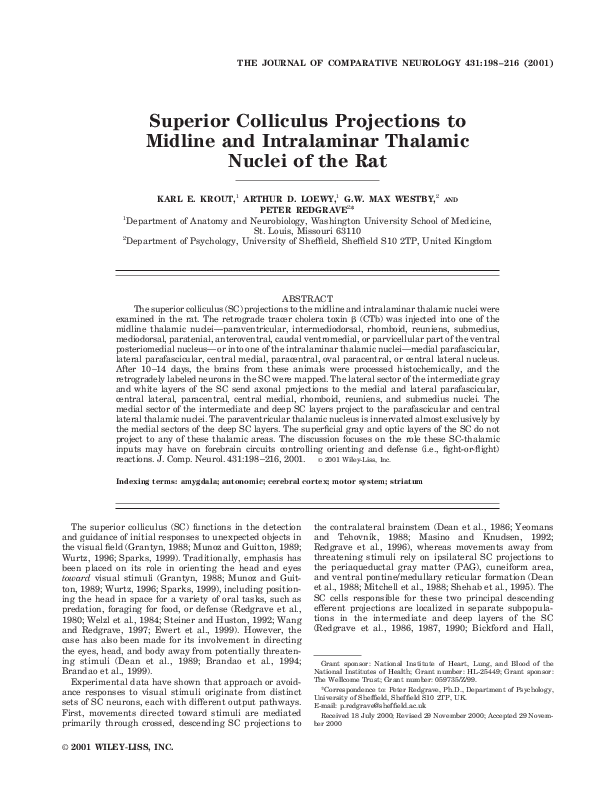 (PDF) Superior colliculus projections to midline and intralaminar ...