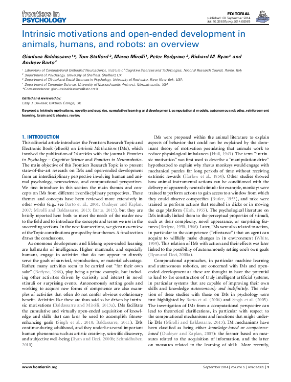 (PDF) Intrinsic motivations and open-ended development in animals, humans, and robots: an overview