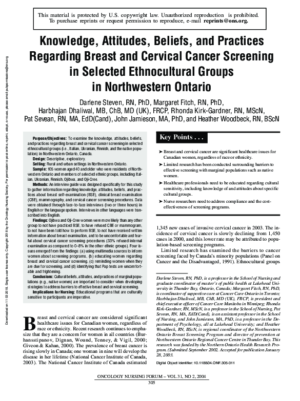 (PDF) Knowledge, Attitudes, Beliefs, and Practices Regarding Breast and Cervical Cancer ...