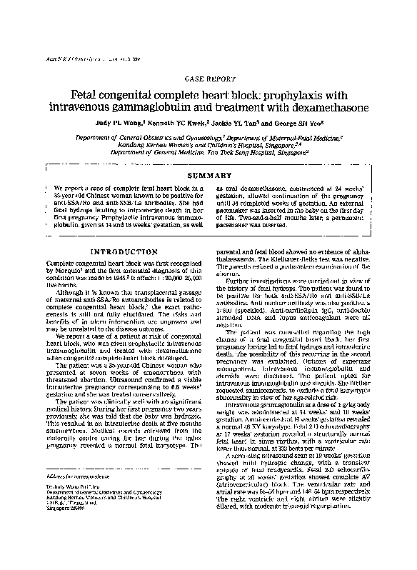(PDF) Fetal congenital complete heart block: prophylaxis with ...